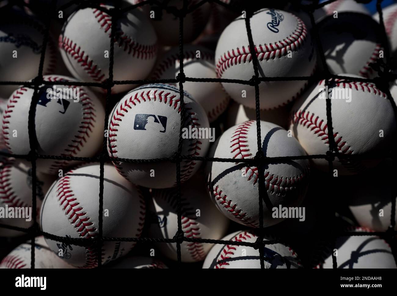 February 15, 2023, DUNEDIN, FL, UNITED STATES: Baseballs are shown at ...