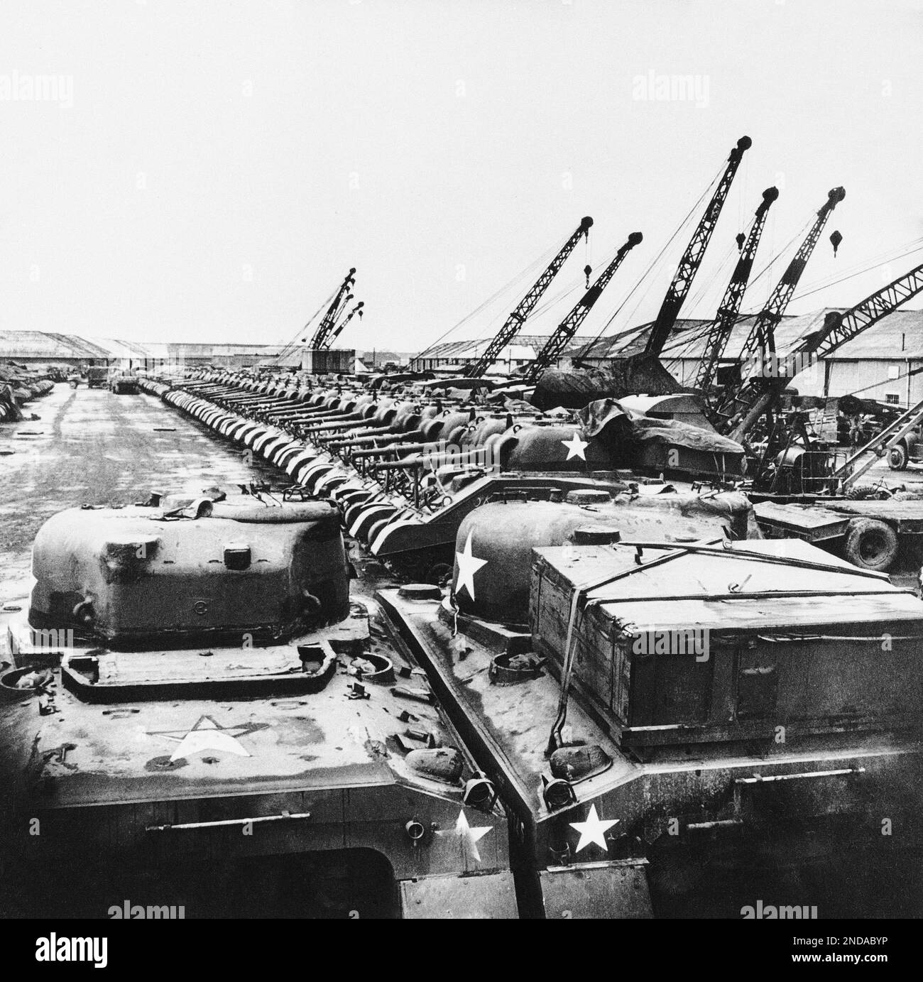 General view of a tank park in an Ordnance depot in England Feb. 26 ...