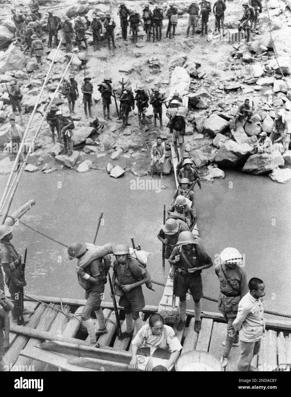 Chinese soldiers move up on the Hupeh Hunan front, during the battle of ...