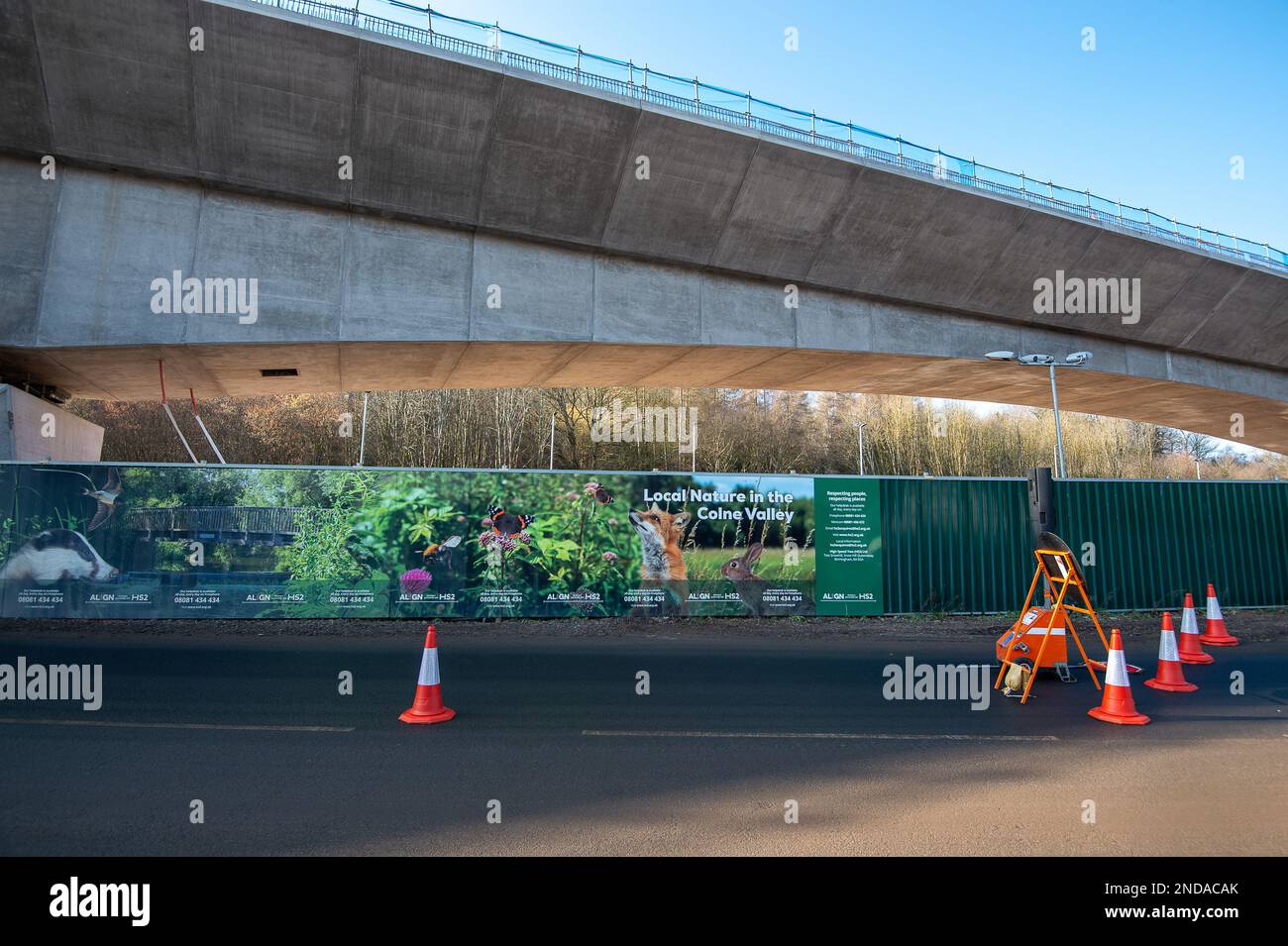 Denham, UK. 15th February, 2023. HS2 have put up pictures of wild ...