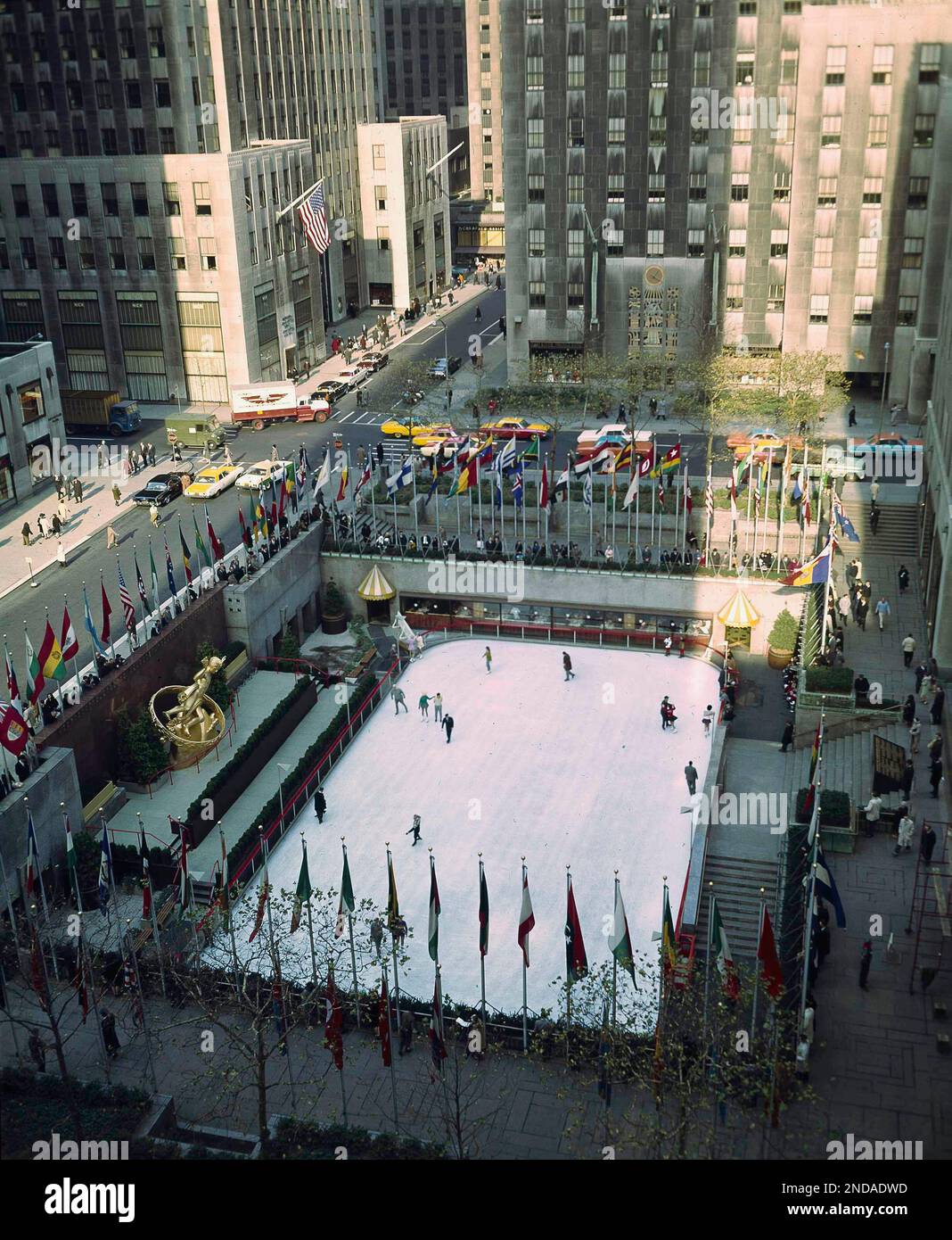 Skating rink and R.C.A. building at Rockefeller Center in New York in ...