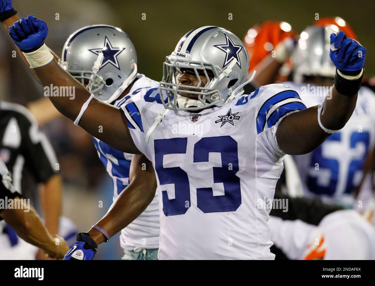 Dallas Cowboys linebacker Steve Octavien celebrates after nose tackle ...