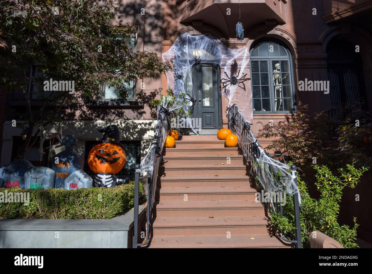 Annual Halloween decorations are decorated in Upper East Side Manhattan ...