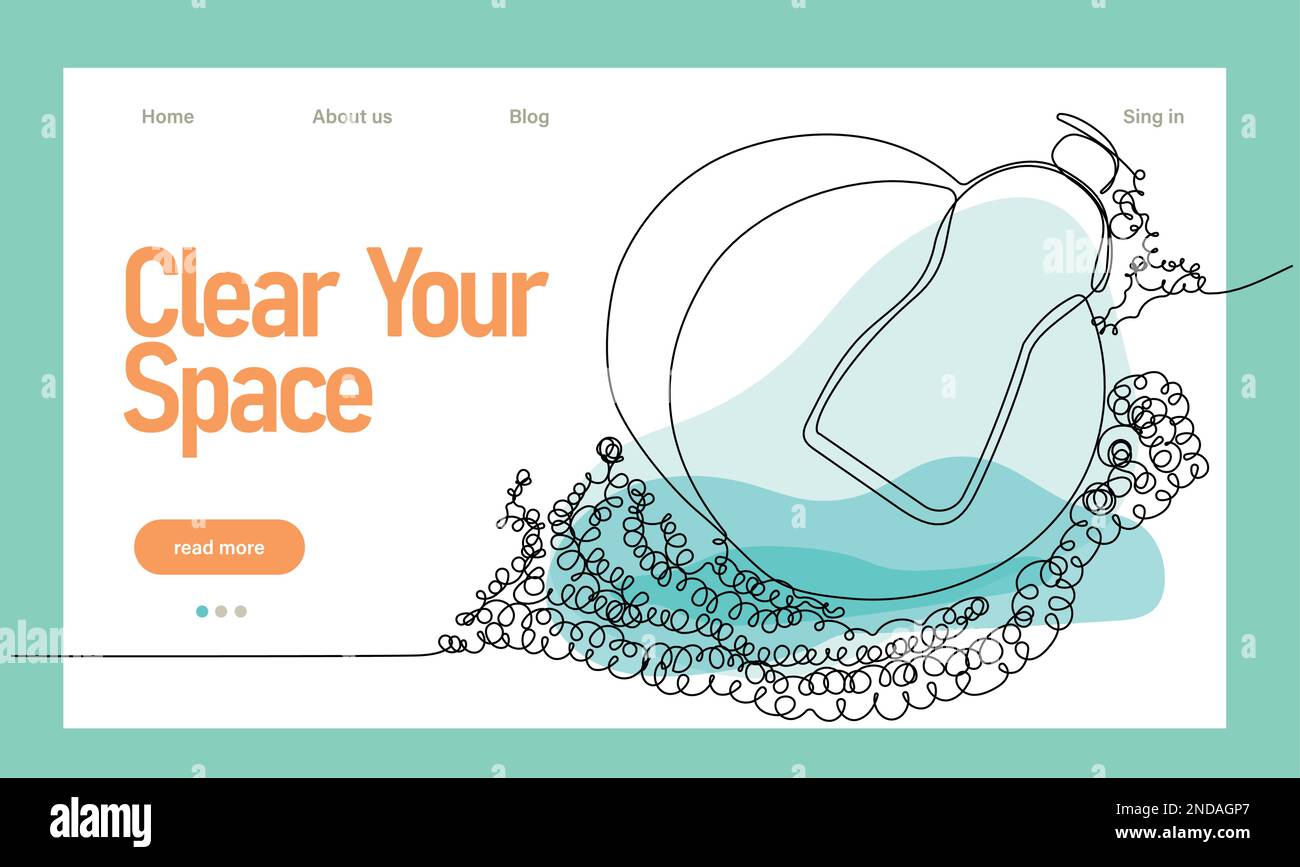 Continuous one line drawing landing page of cleaning company cleaning ...