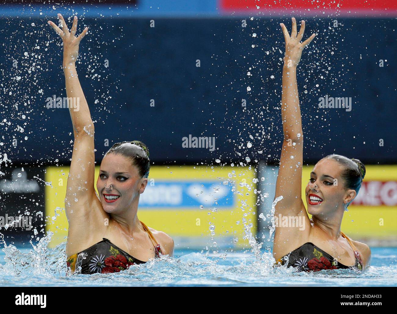 Silver medalists Andrea Fuentes and Ona Carbonell of Spain perform ...