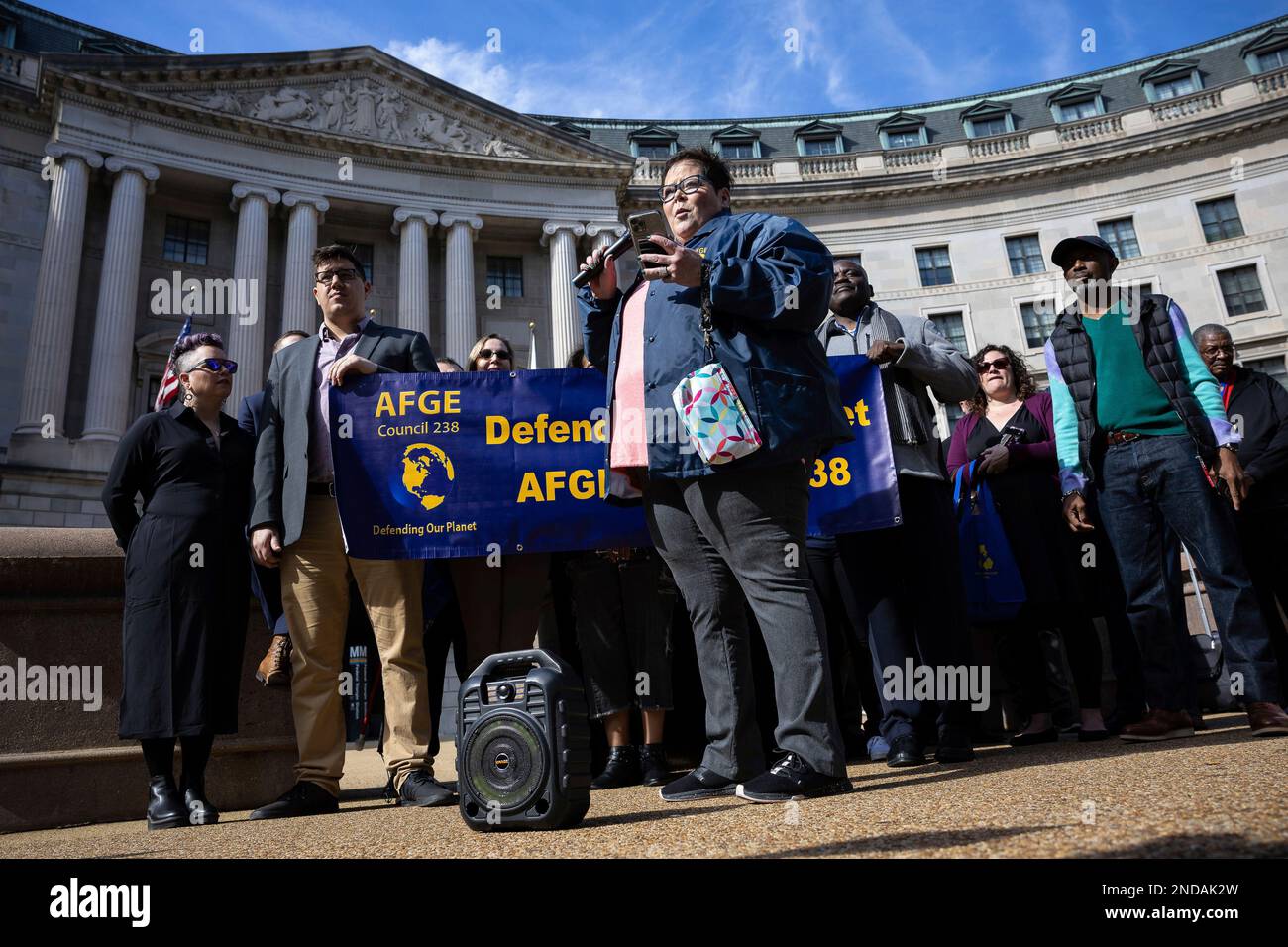 AFGE Council 238 President Marie Owens-Powell speaks alongside other ...