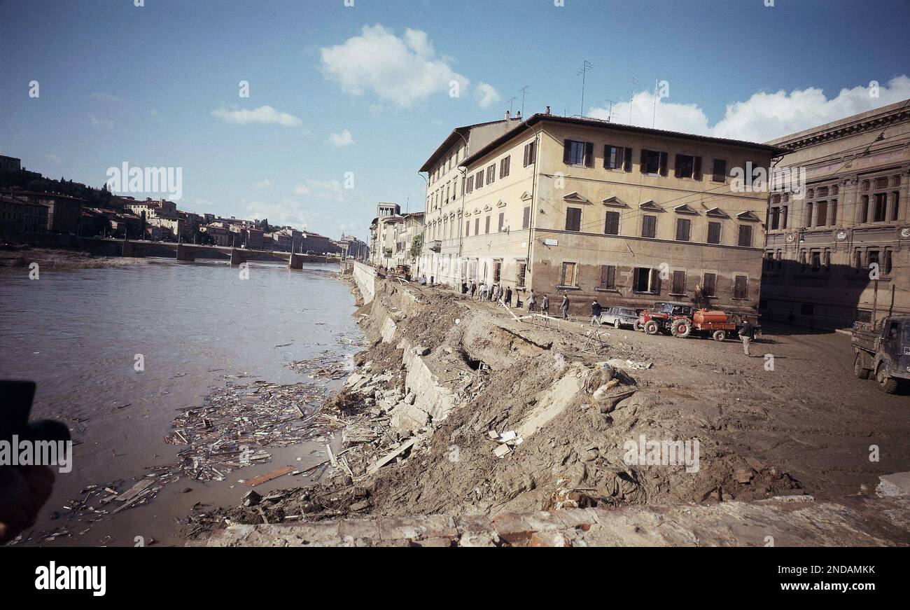 View of Arno River flowing quietly after flood in Florence, Italy December 1966. (AP Photo Stock ...