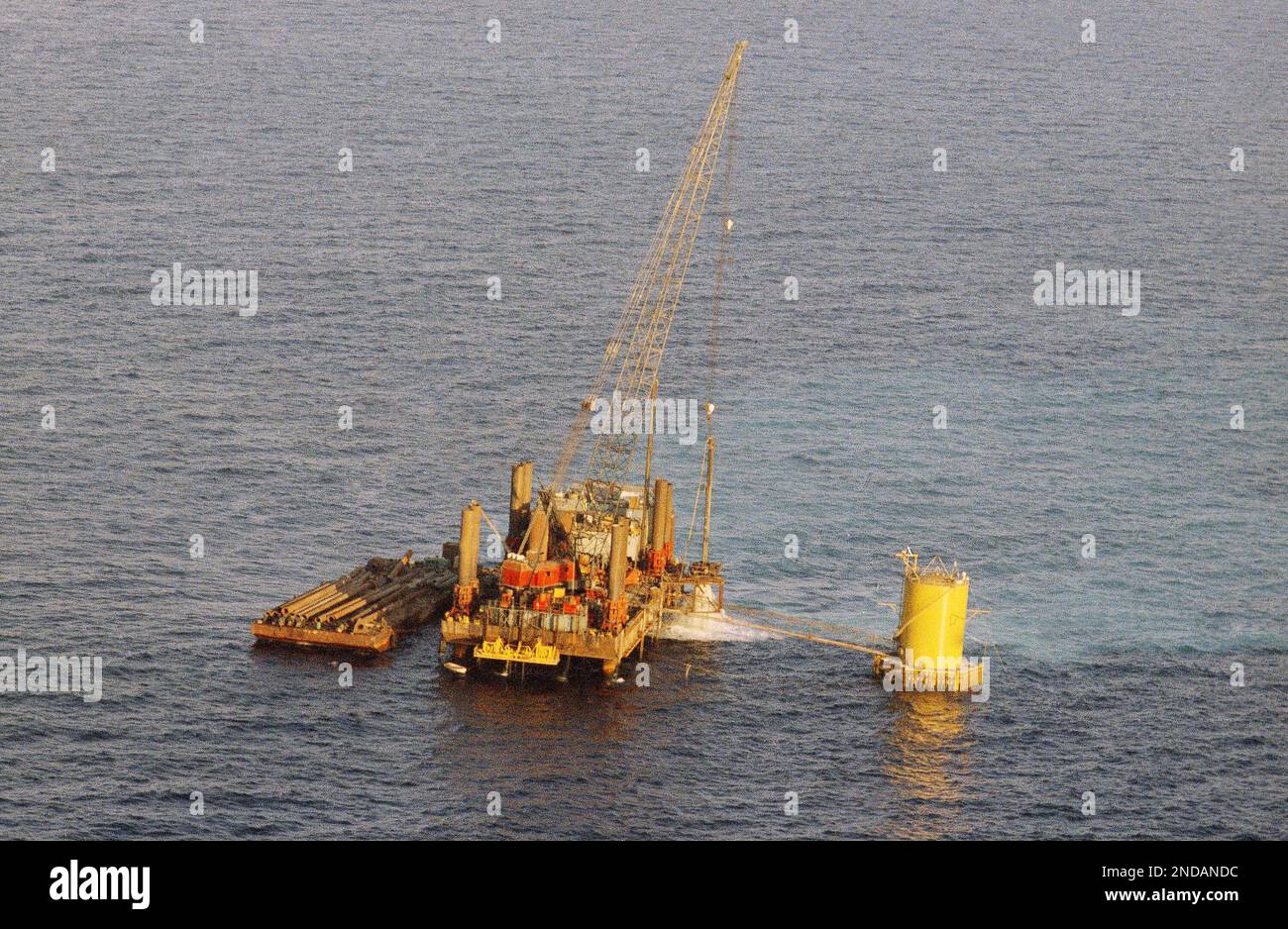 An exposed yellow funnel of a submerged dome tank which is part of one ...
