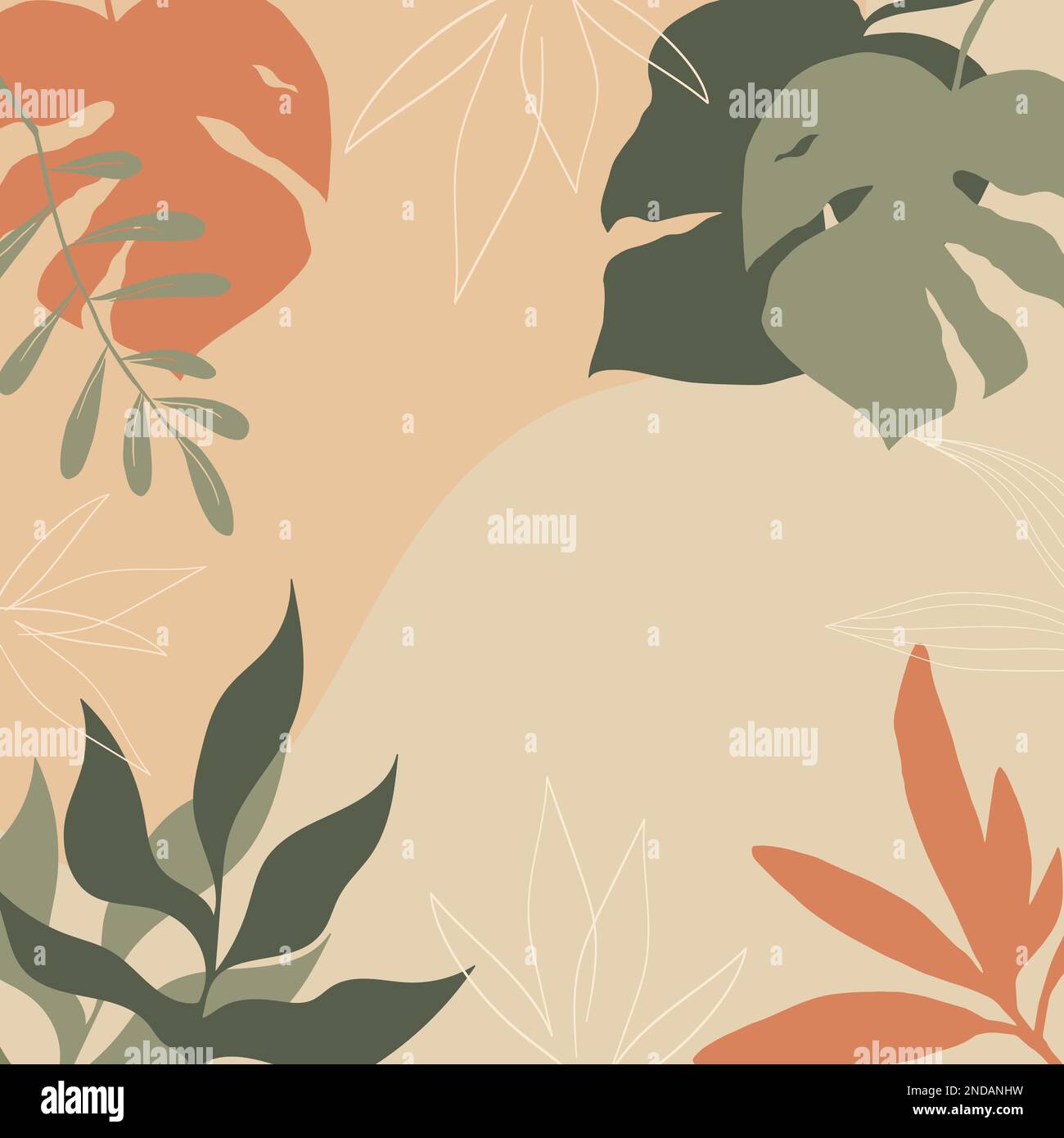 Abstract botanical foliage and leaves background in pastel colors ...