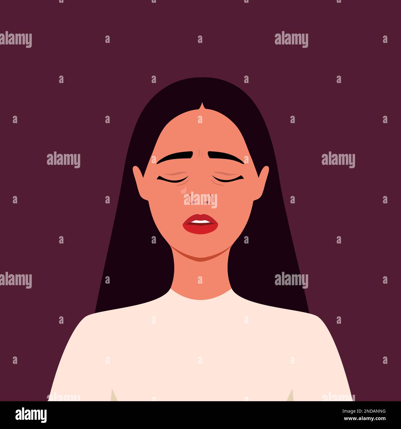 Young woman is crying. Human emotions. Sadness. Despair. Female. Flat ...