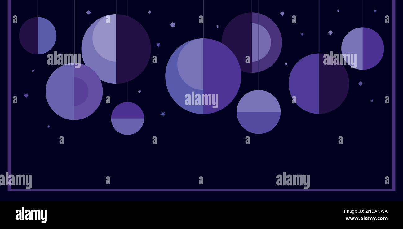 Purple frame with balls for greeting and invitation card. Holiday theme ...