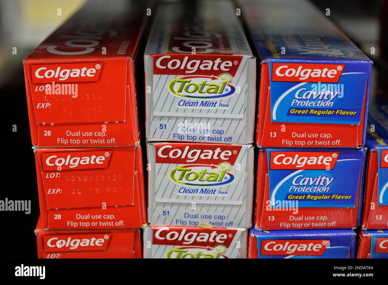 Colgate toothpaste on display at a grocery store in Palo Alto, Calif ...