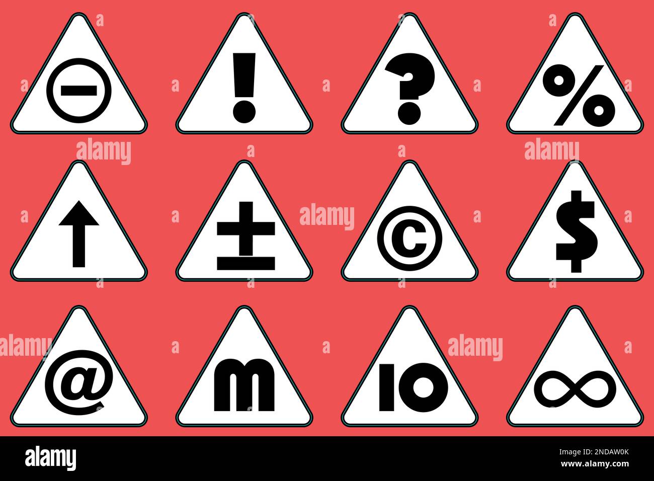 Set of black icons in triangle on red background. Vector illustration ...
