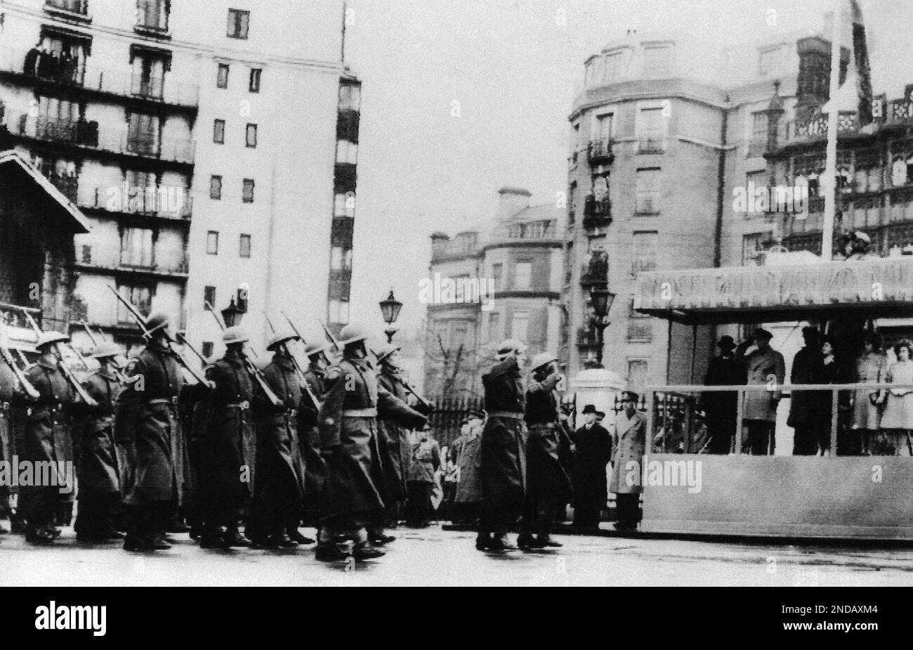 King George VI salutes British Home Guard units as they pass in review ...