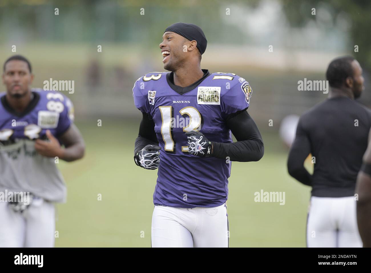 Baltimore Ravens Eron Riley during the NFL football team's training ...