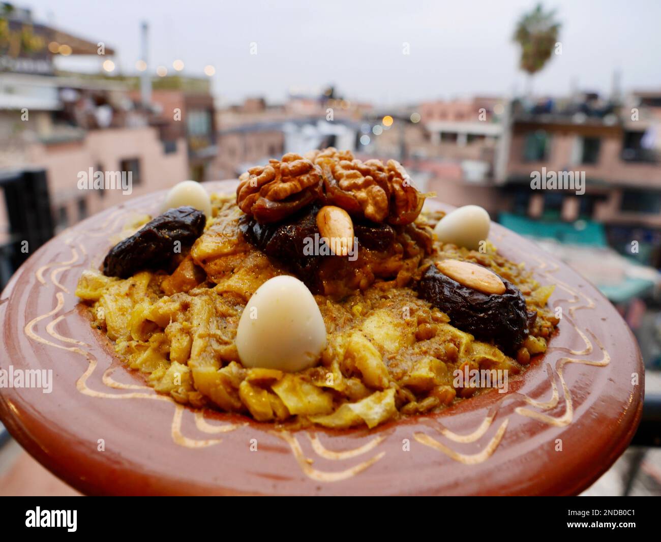 Rfissa, a Moroccan dish of stewed chicken, lentils, and onions served ...