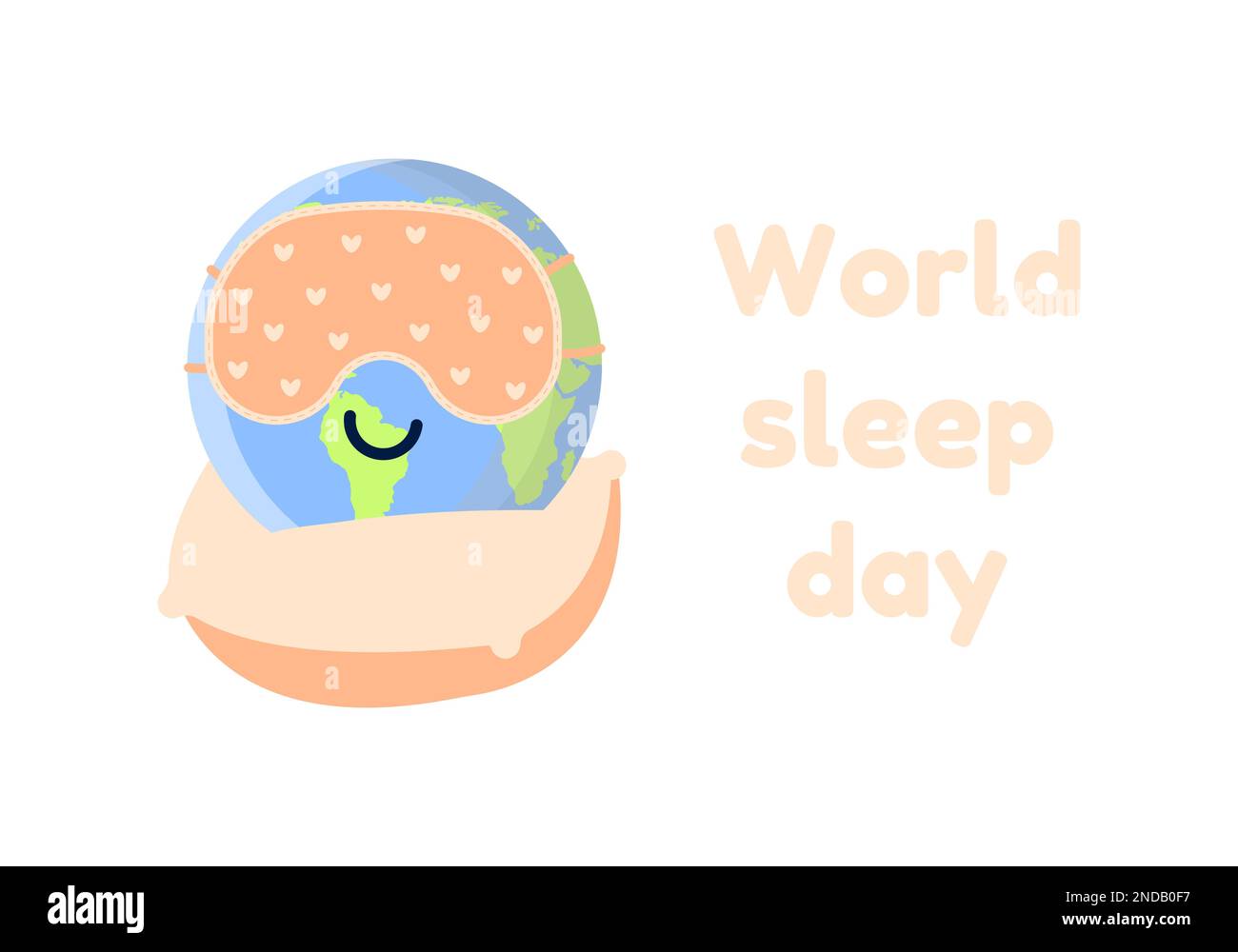 World sleep day. Sleeping planet Earth icon on a pillow and wearing a ...