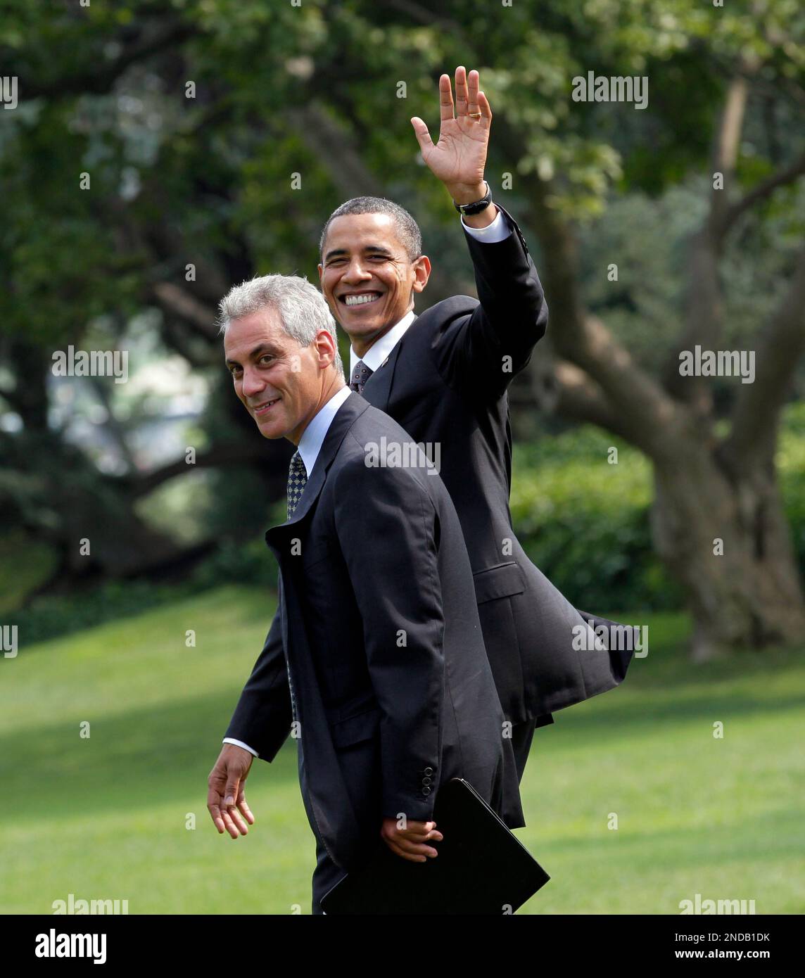 President Barack Obama, accompanied by Chief of Staff Rahm Emanuel ...