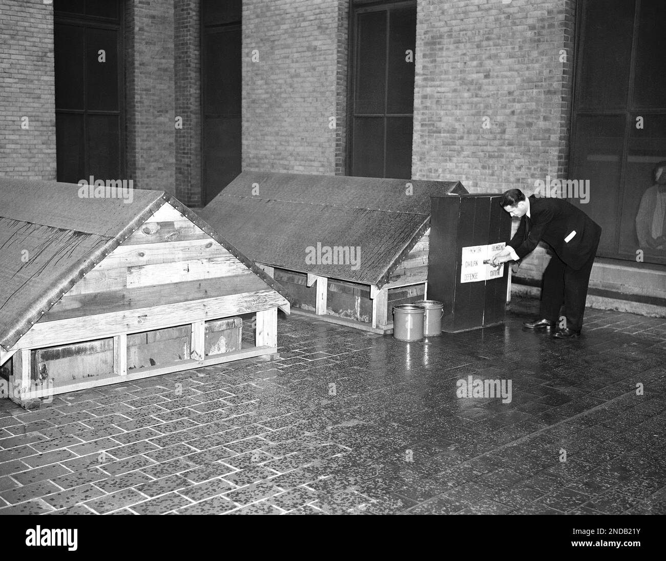 Air raid shelter for Bellevue Hospital, brick baffles deflect bomb and ...