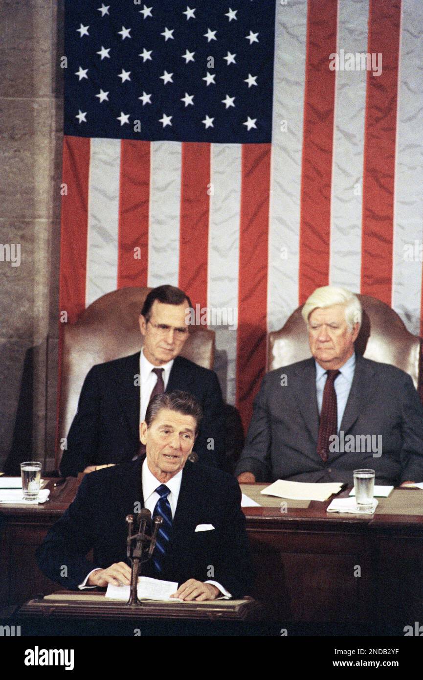 President Ronald Reagan addresses Congress on economic program with ...