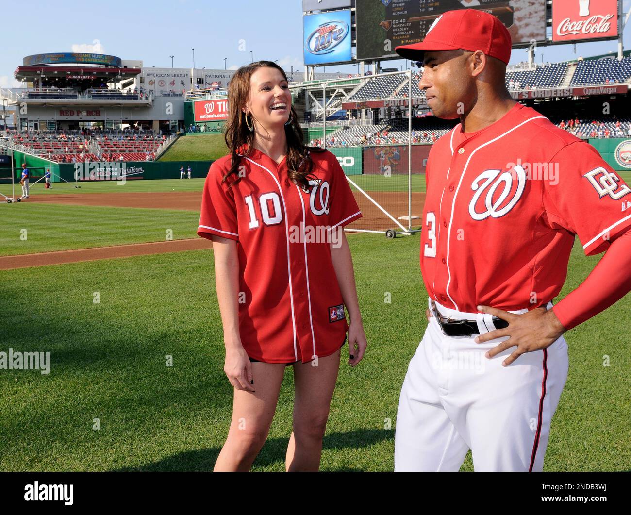 Miss Iowa Katherine Connors, left, meets with Washington Nationals ...