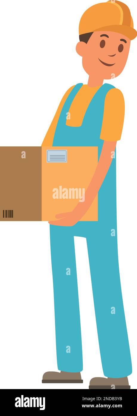 Cartoon worker hold parcel. Man with cardboard box Stock Vector Image ...