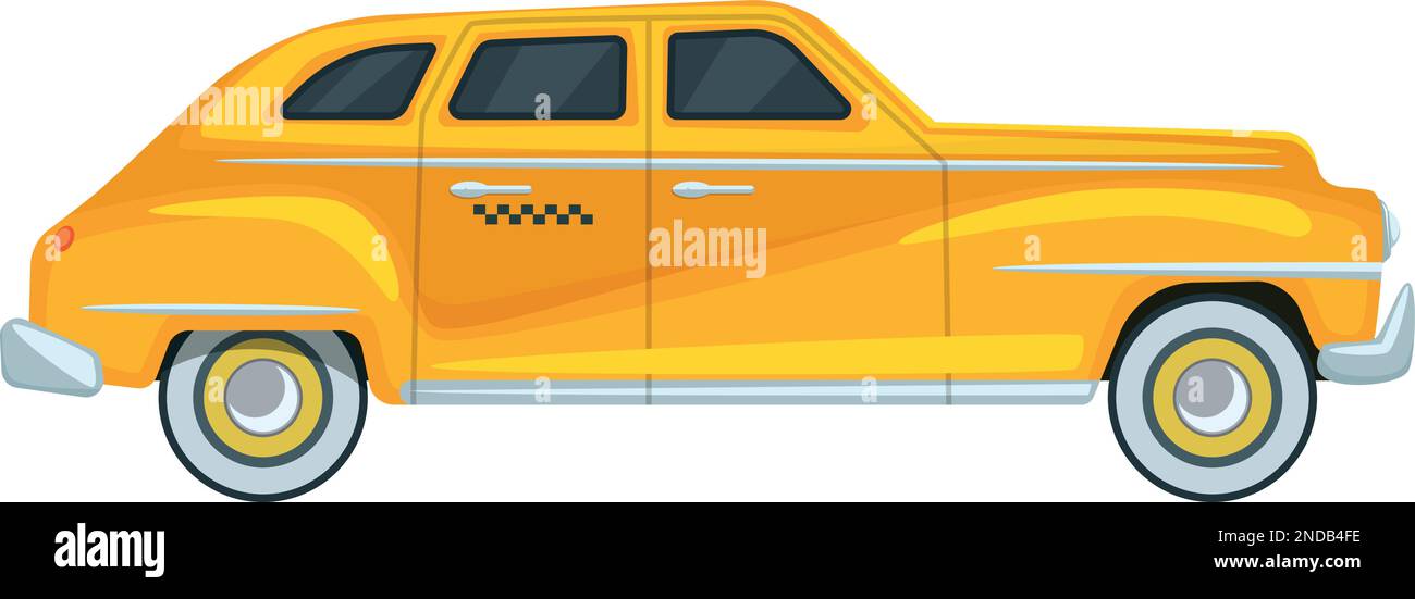 Yellow retro car with checkered pattern. Cartoon taxi side view Stock ...