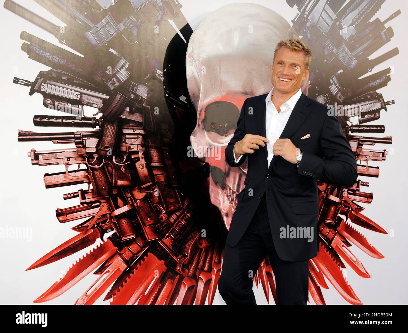 Dolph Lundgren, a cast member in "The Expendables," arrives at the ...