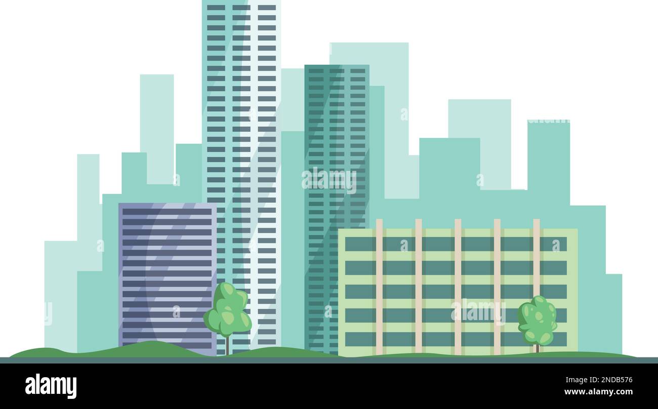 City buildings. Cartoon downtown. Urban skyscrapers landscape Stock ...