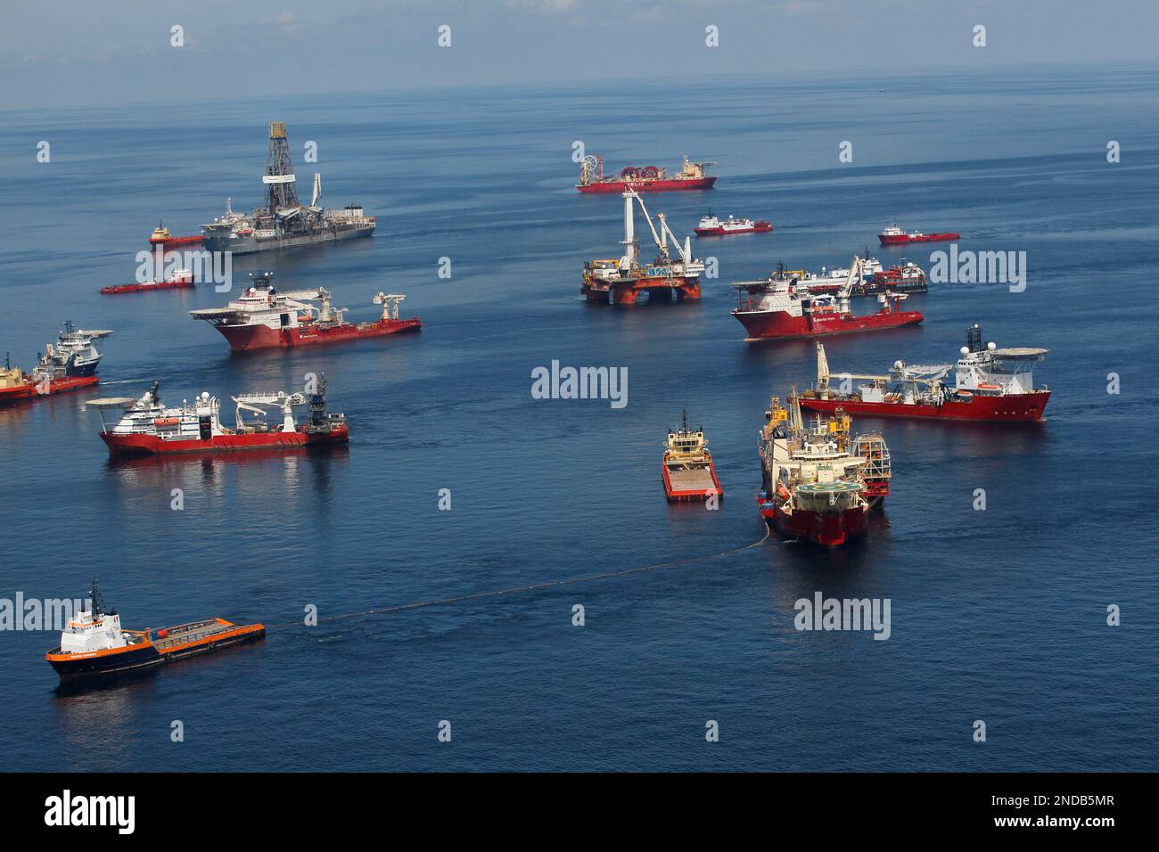 Support vessels are seen surrounding the Helix Q4000, the vessel being ...