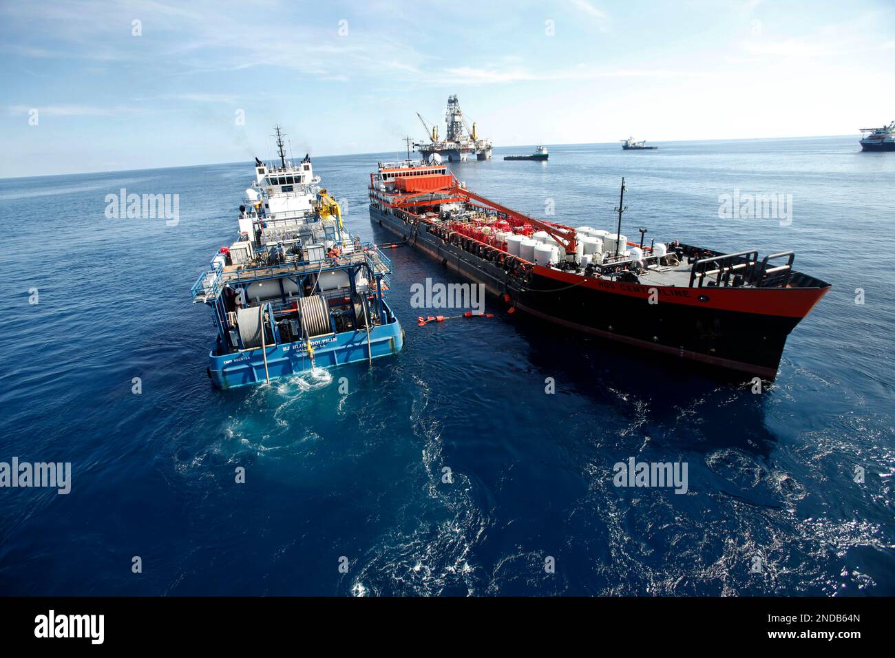 The Blue Dolphin, left, and the HOS Centerline, the ships supplying the ...