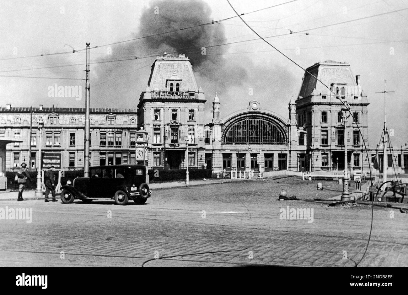 Station and Docks at Ostend on fire during the famous allied rearguard ...