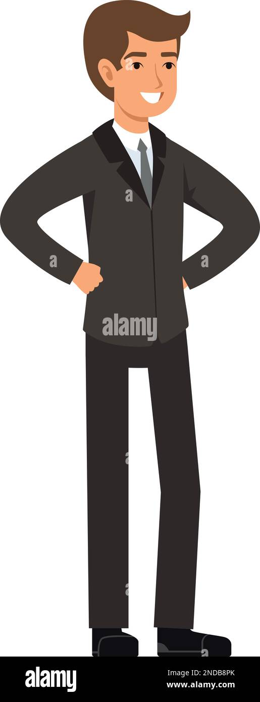 Confident smiling businessman character. Cartoon man in suit Stock ...