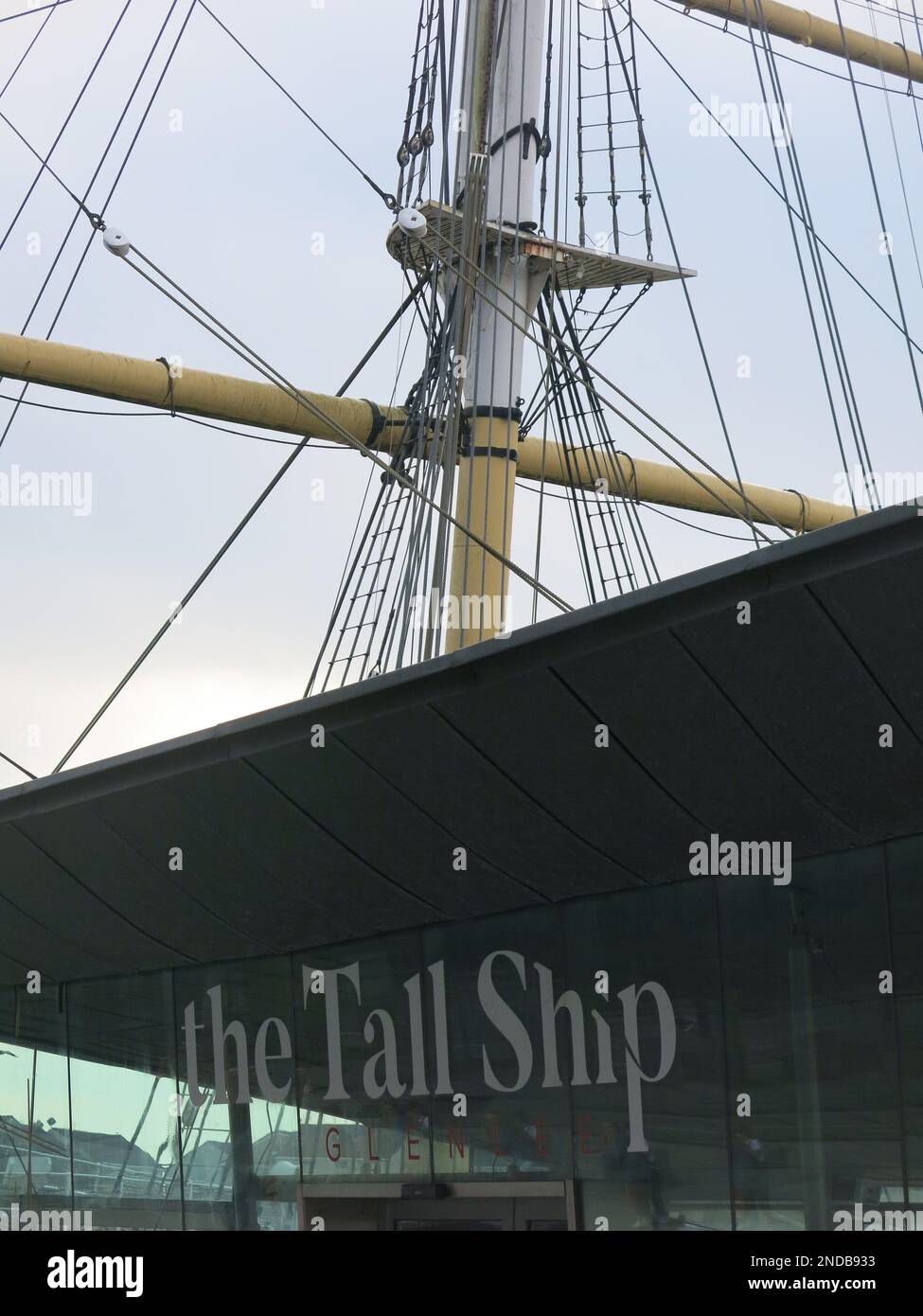 The Tall Ship Glenlee is moored on Glasgow's waterfront; close-up of ...