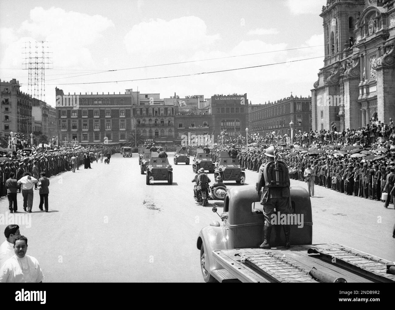 Motorized equipment on parade during celebration of Mexico's ...