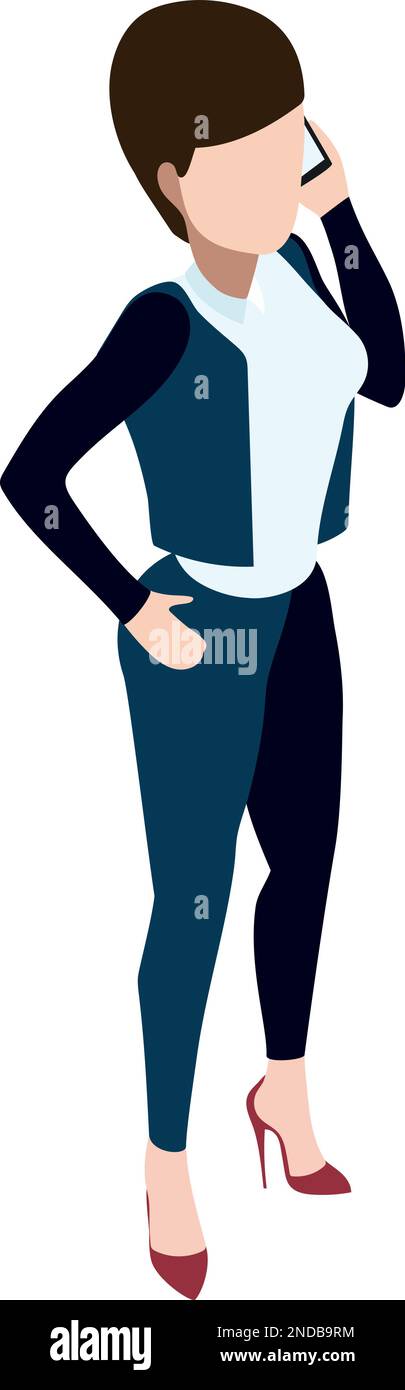 Talking on phone business woman character. Isometric work call icon ...
