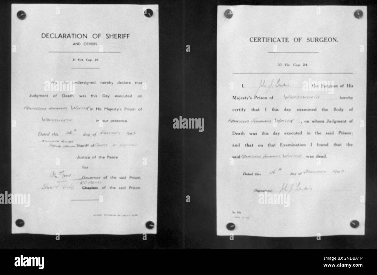 Two notices posted at Wandsworth Prison after the execution of ...