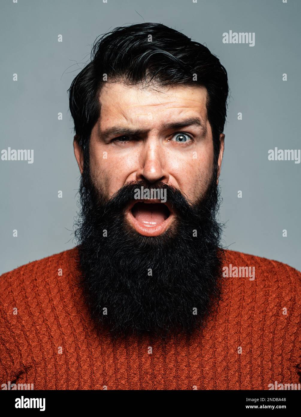 Confused bearded man portrait. People emotions. Excited face Stock ...