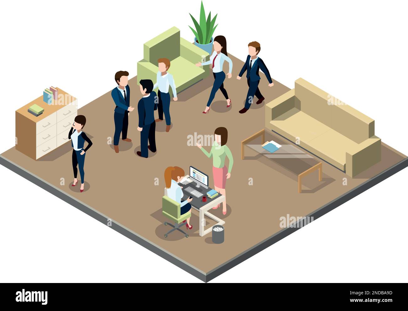Office space isometric interior. People working and talking Stock ...