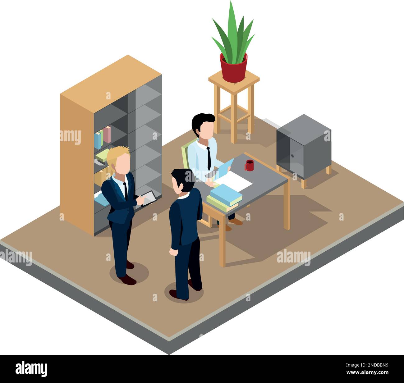 Isometric office scene. Working room interior with people Stock Vector ...