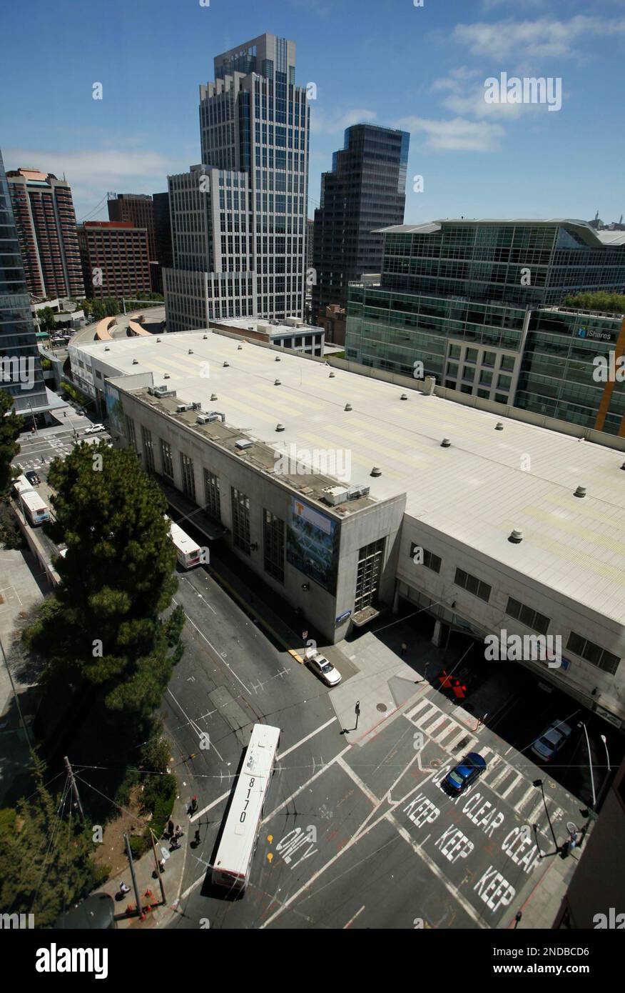 A bus makes its way into the Transbay Terminal in San Francisco, Monday ...