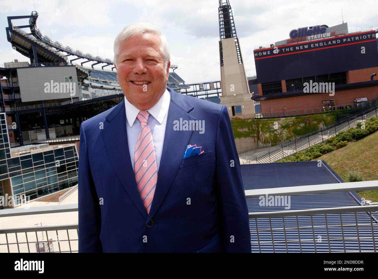New England Patriots owner Robert Kraft poses at Gillette Stadium ...