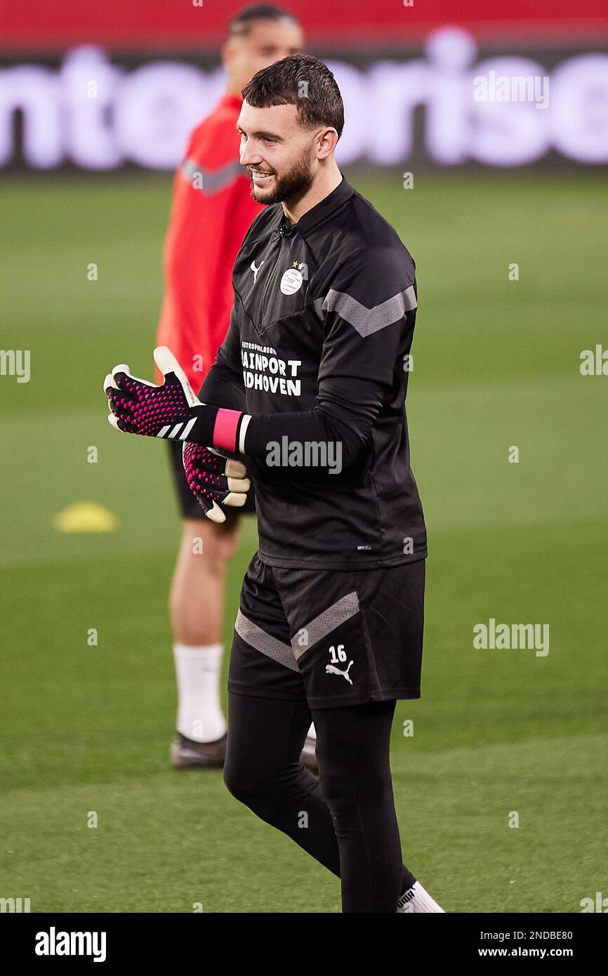 Seville, Spain. 15th Feb, 2023. Goalkeeper Joël Drommel (16) of PSV ...