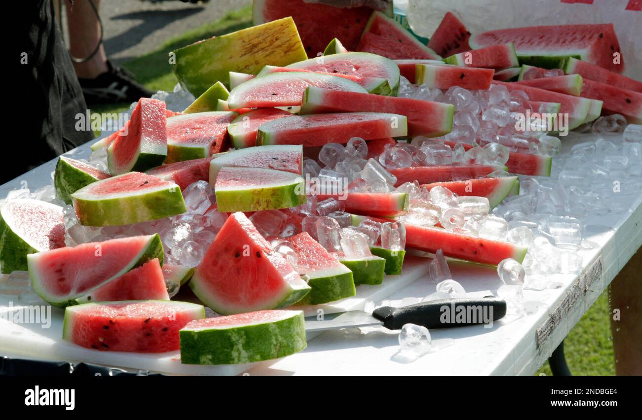 New Orleans Saints serve watermelon at the conclusion of practice at ...