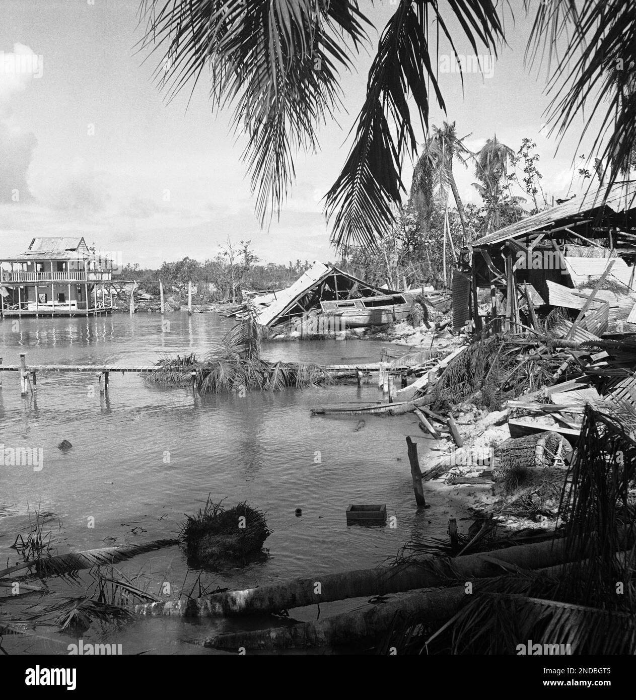 On Makin after the occupation by American forces. Ruins of Butaritari ...