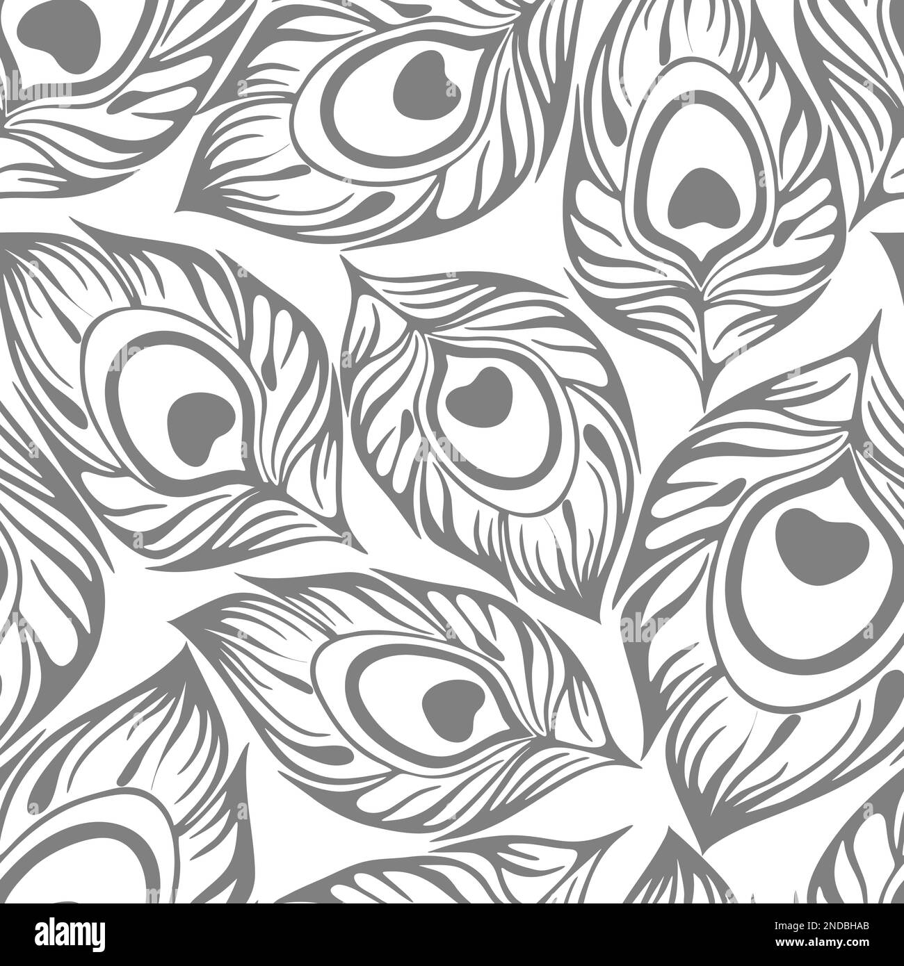 seamless contour pattern of gray peacock feathers on a white background ...