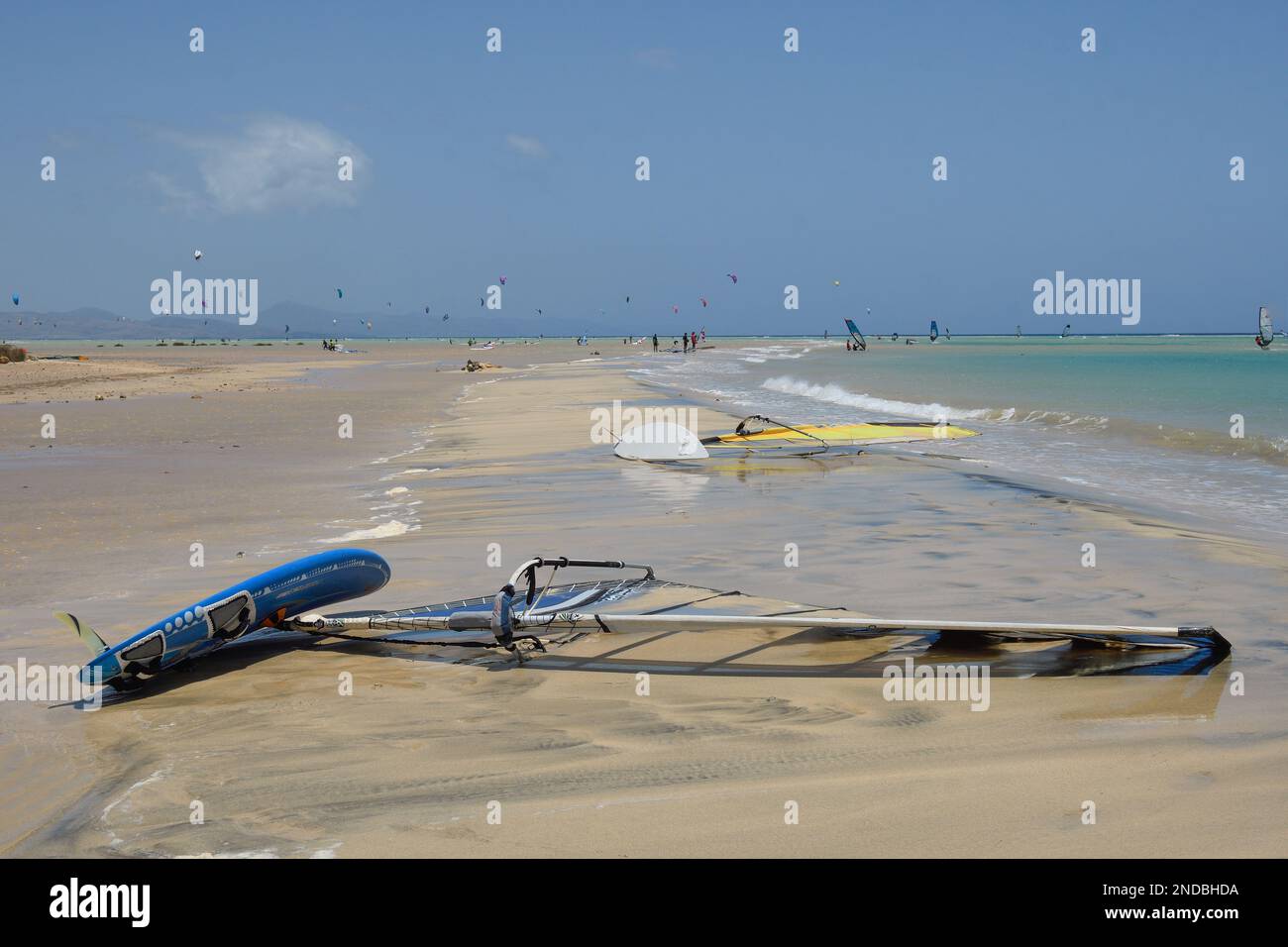 Windsurf board on the Sotavento Beach in Jandia, Fuerteventura Stock ...