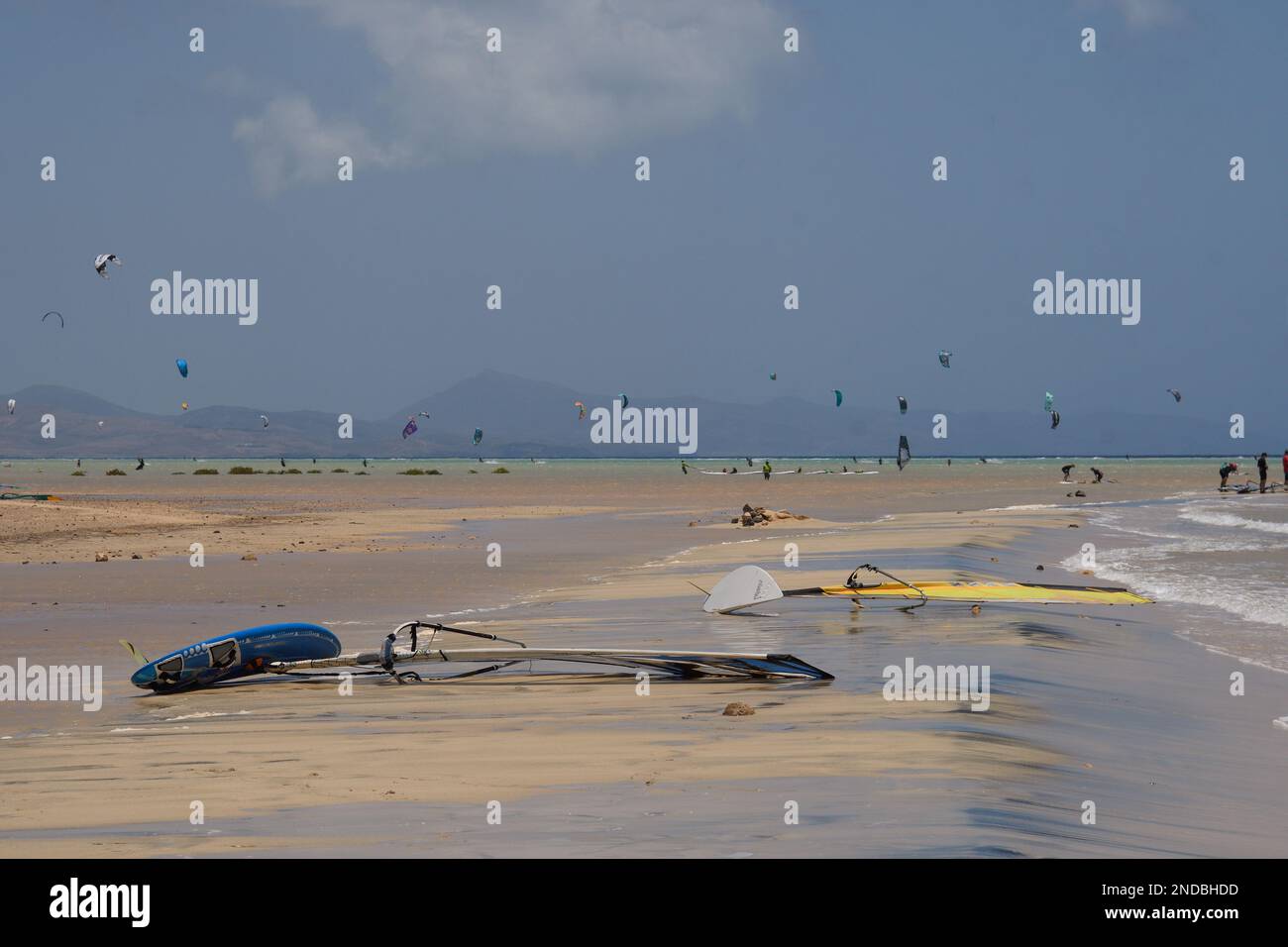 Windsurf board on the Sotavento Beach in Jandia, Fuerteventura Stock ...