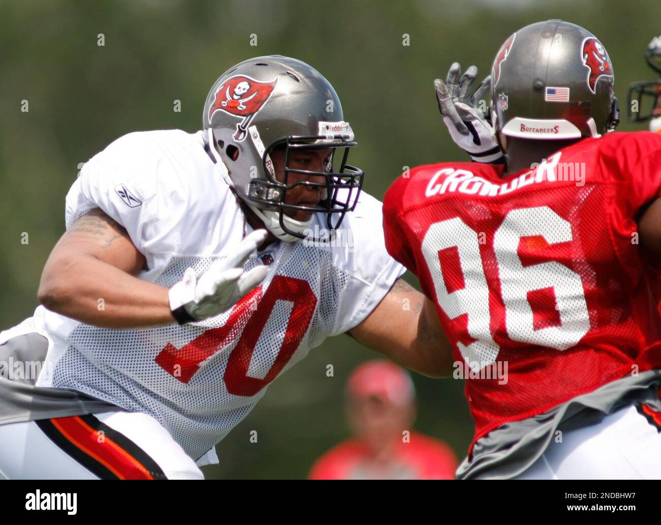 Tampa Bay Buccaneers Donald Penn (70) and Tim Crowder (96) during NFL ...