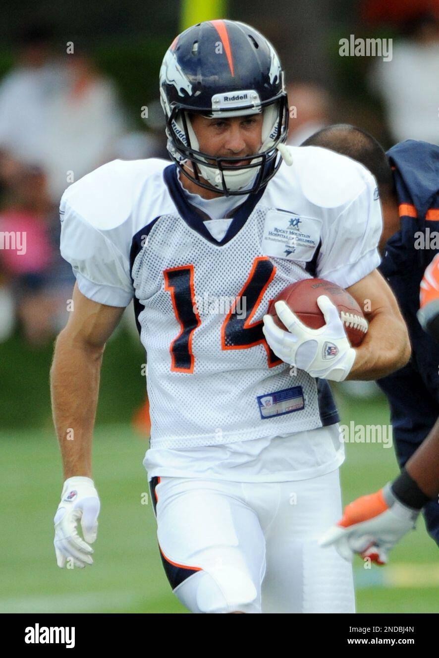 Denver Broncos wide receiver brandon Stokley runs a drill during the ...